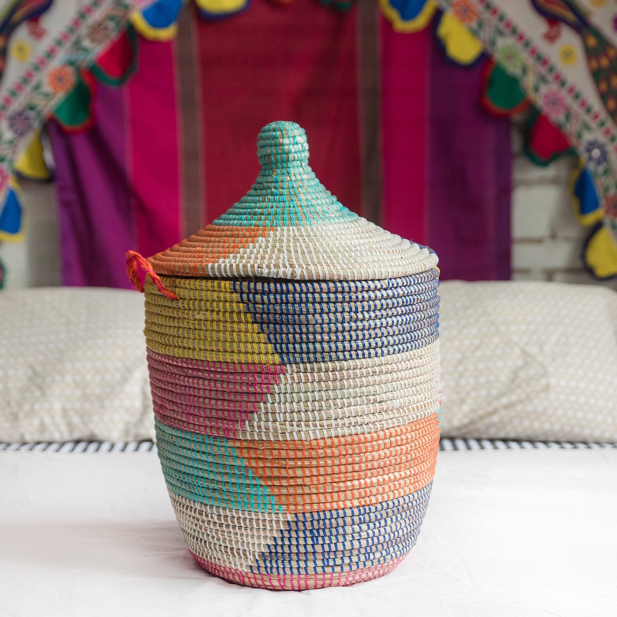 Large African Storage Basket with Lid – Handmade Home Decor